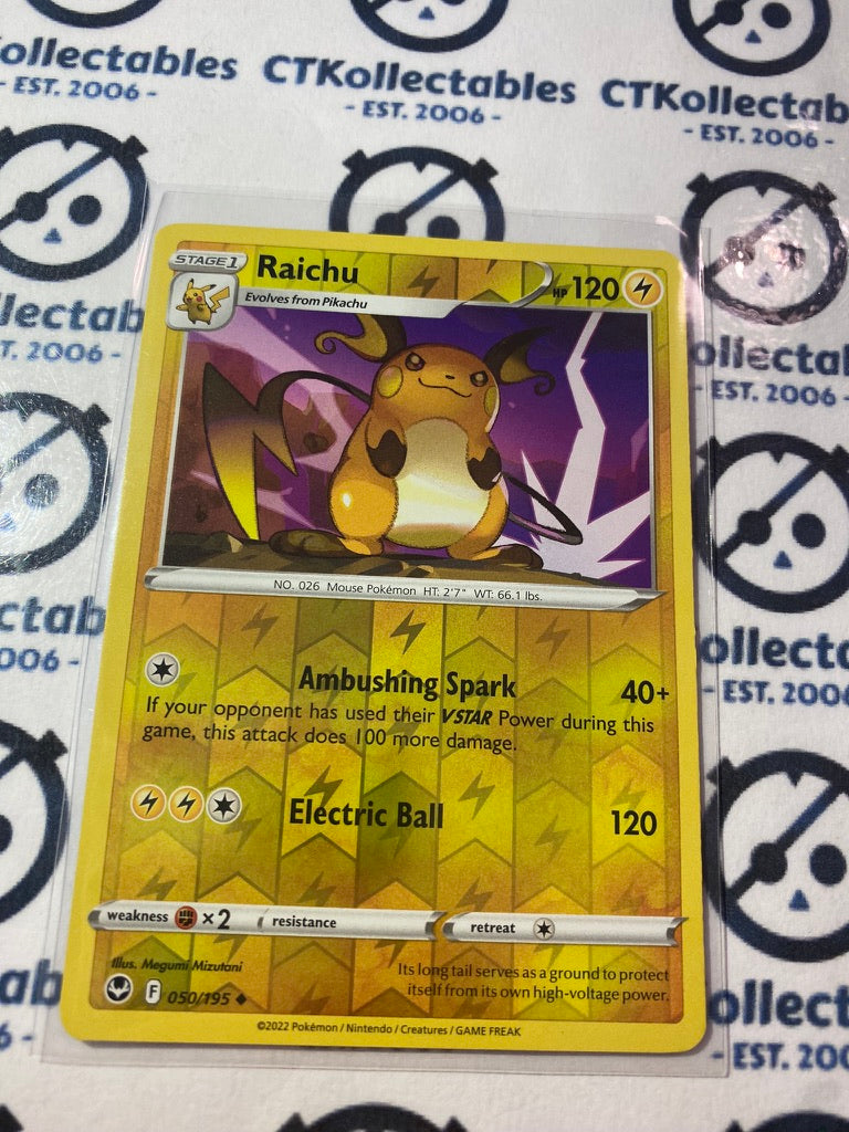Raichu Reverse Holo #050/195 2022 Sword & Shield Silver Tempest Pokemo ...