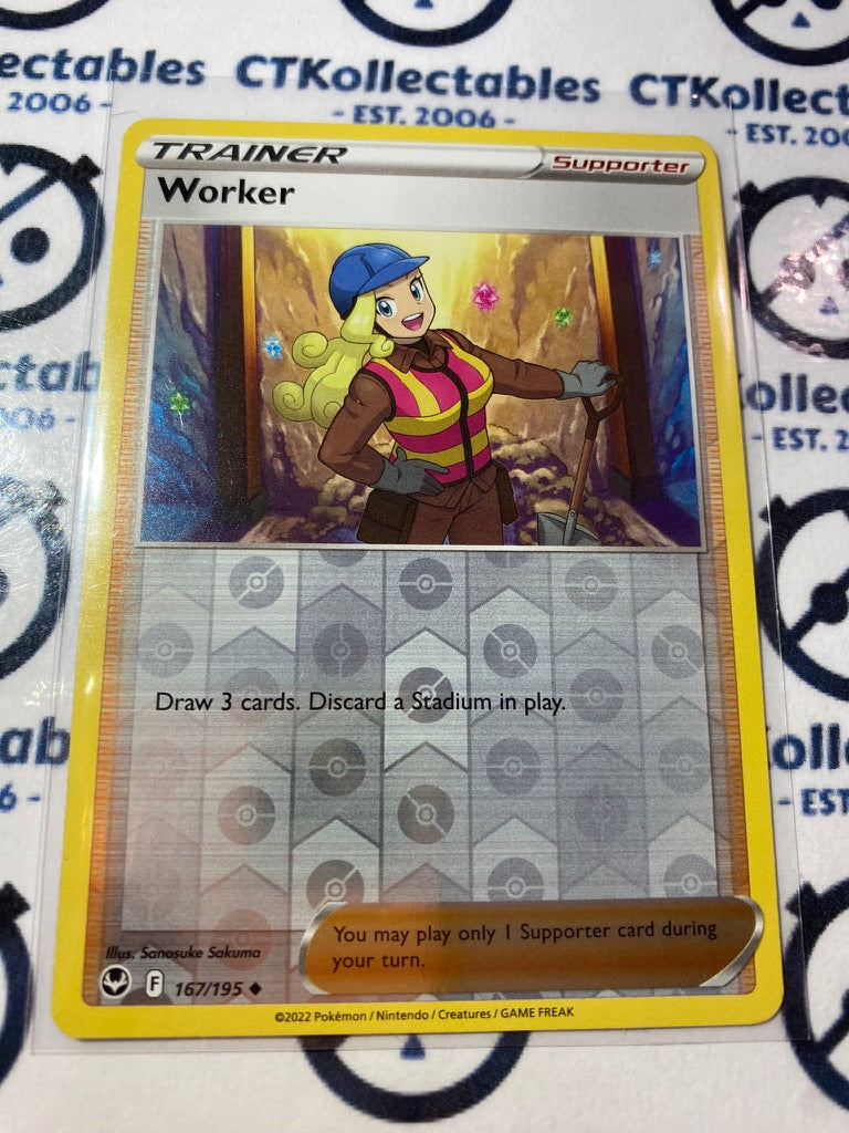 Worker Trainer Reverse Holo #167/195 2022 Sword & Shield Silver Tempes ...